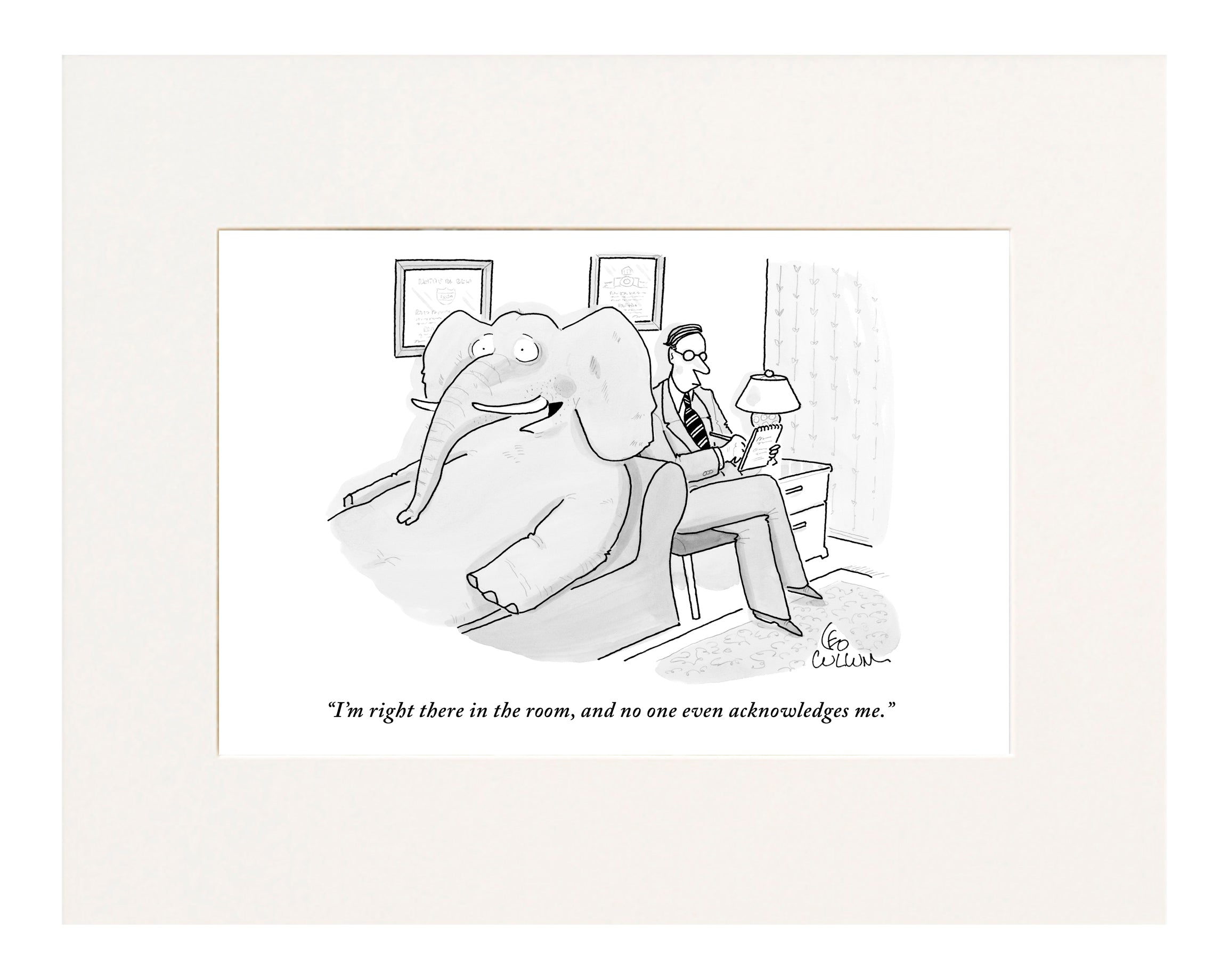 Leo Cullum Elephant In the Room Cartoon Print – CartoonStock